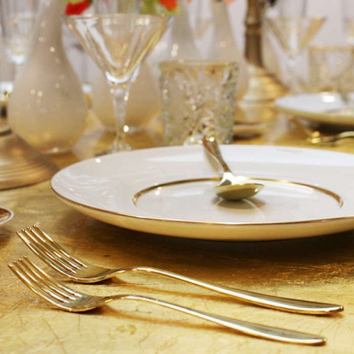 Bord Inspiration met gouden rand, Ø 29 cm - Héman horecaverhuur